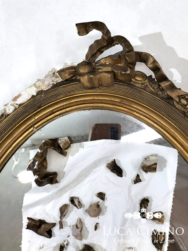 Restauro Specchio Antico Stile Napoleone III Caduto a Terra
